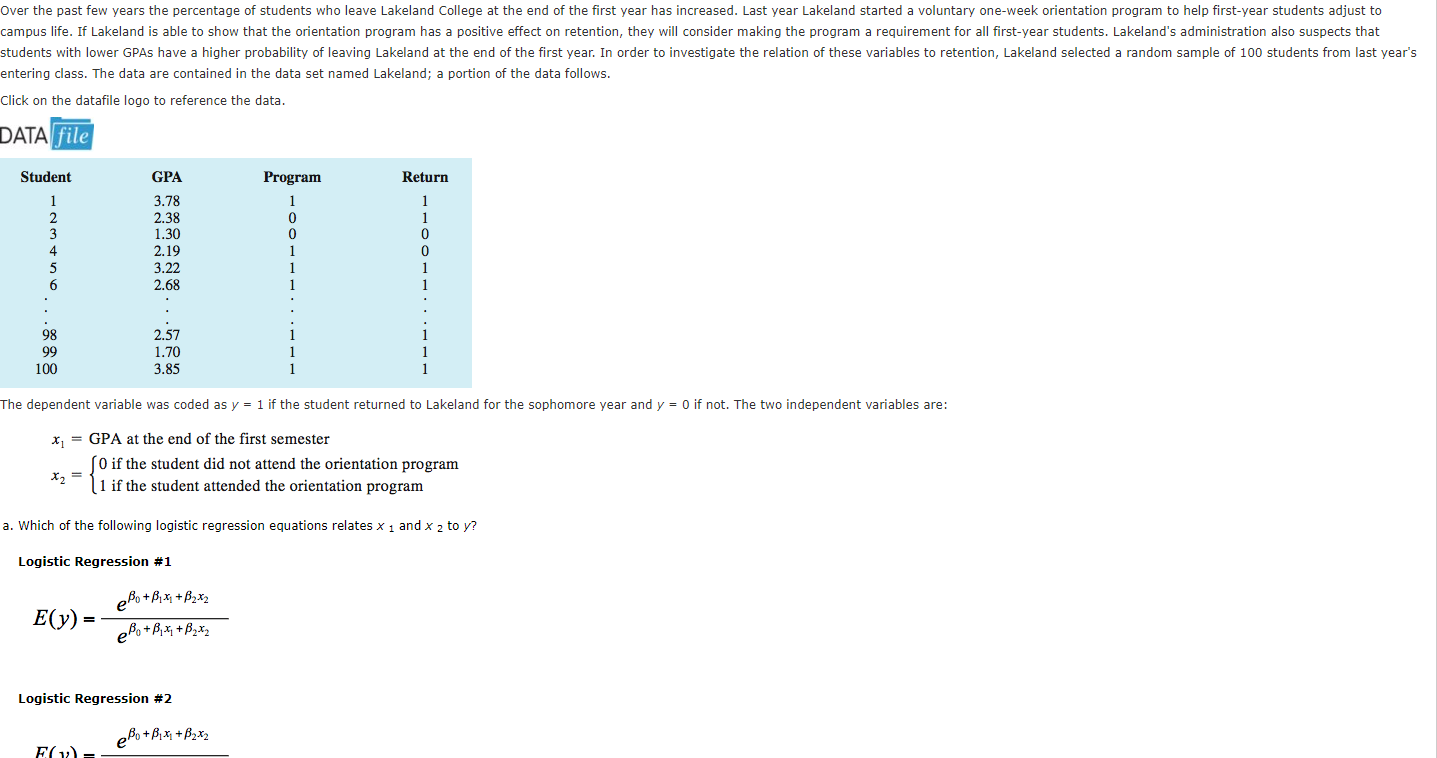 Solved entering class. The data are contained in the data | Chegg.com