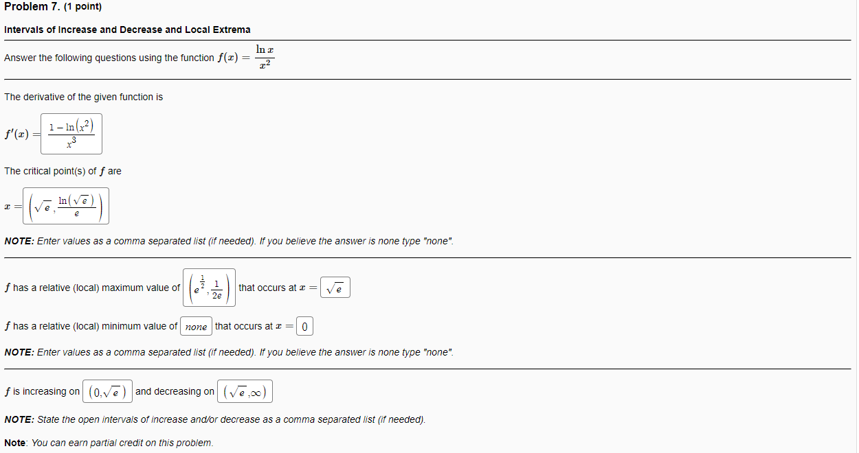 Solved Problem 7. (1 point) Intervals of Increase and | Chegg.com