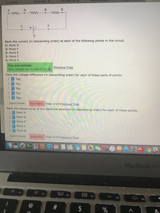Solved Rank the current (in descending order) at each of the | Chegg.com