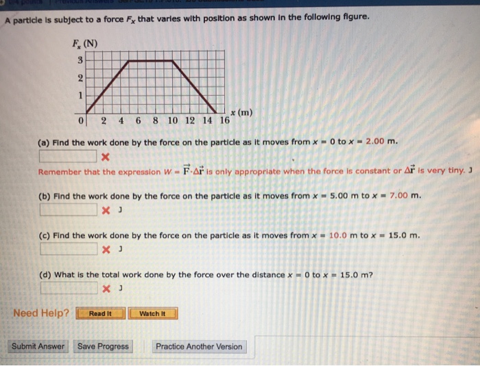 Solved A particle ls subject to a force Fx that varies with | Chegg.com