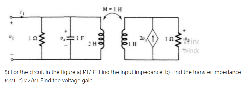 Solved 5) For the circuit in the figure a) V1/I1 Find the | Chegg.com