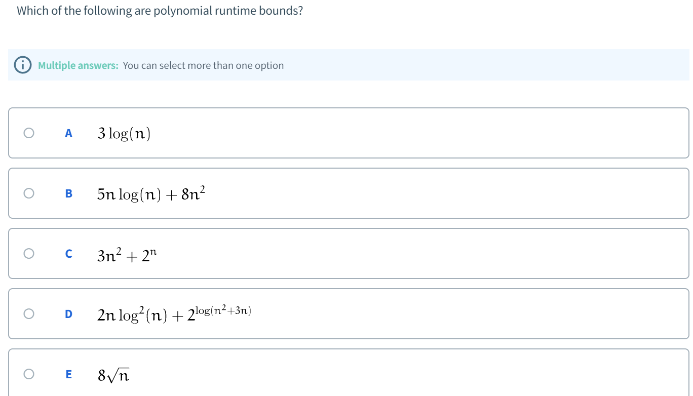 Solved Which of the following are polynomial runtime bounds? | Chegg.com
