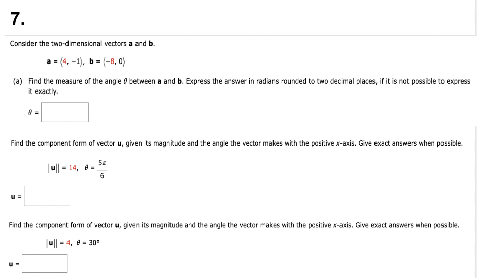 Solved Consider the two-dimensional vectors a and b. | Chegg.com