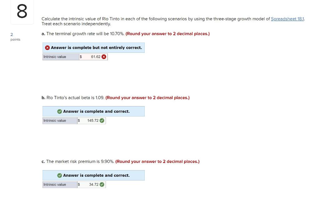 Solved 00 Calculate the intrinsic value of Rio Tinto in each | Chegg.com