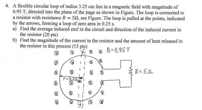 Solved 4. A flexible circular loop of radius 3.25 cm lies in | Chegg.com
