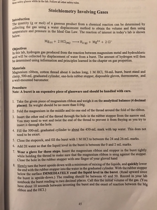 Solved Gas Stoichiometry Name Partner Name(s) 1. Weight of | Chegg.com