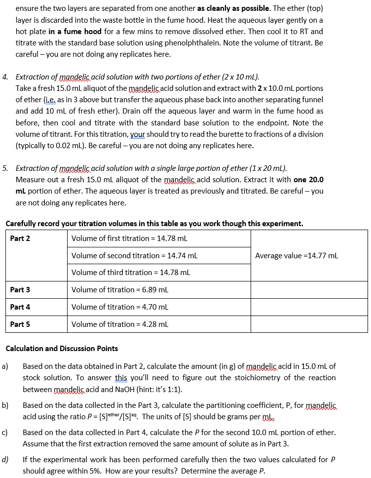 Solved DETERMINATION OF MANDELIC ACID PARTITIONING | Chegg.com