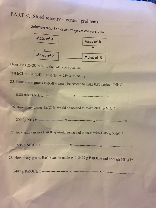Solved PART V. Stoichiometry - general problems Solution map | Chegg.com