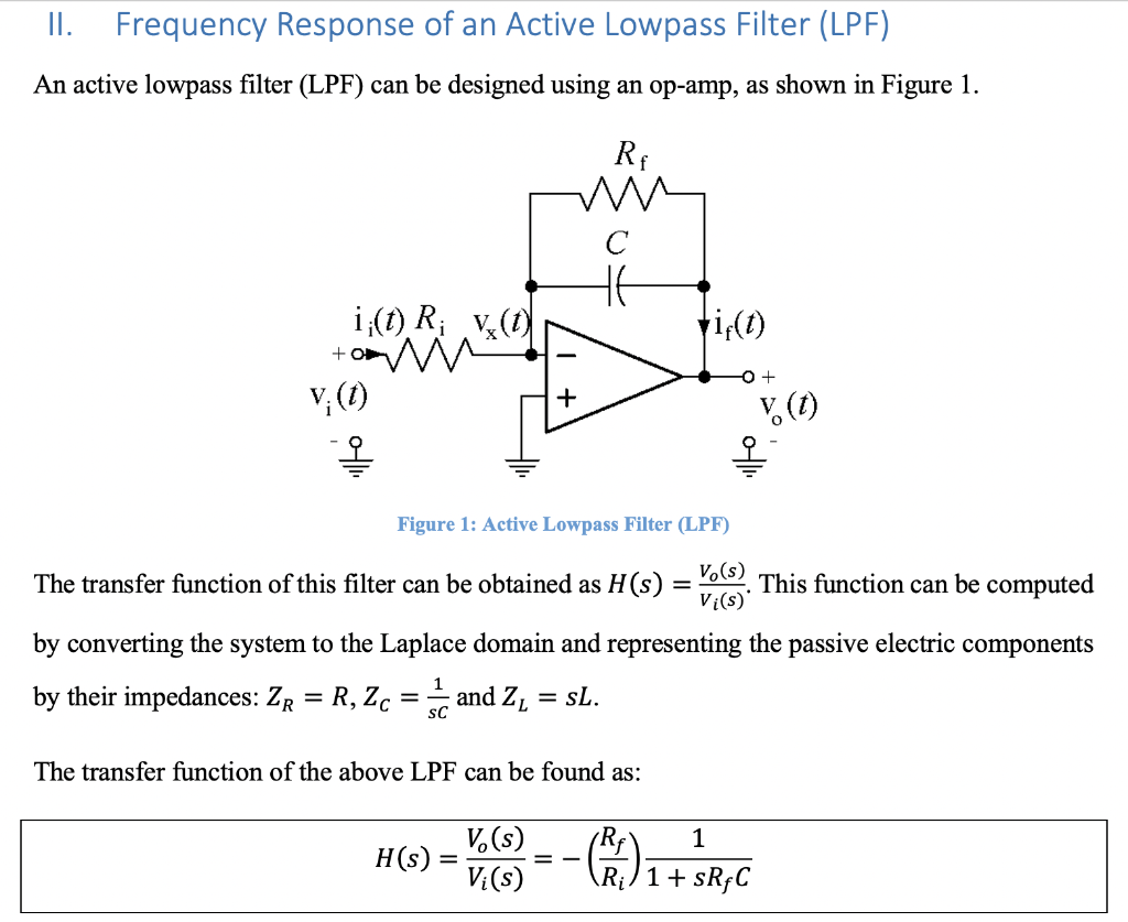 Solved II. Frequency Response of an Active Lowpass Filter | Chegg.com