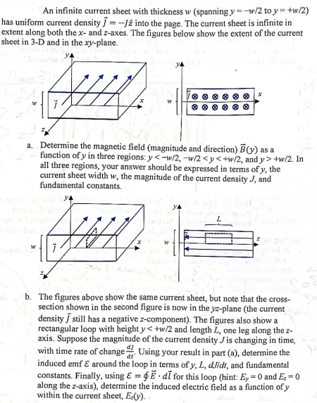 Solved An infinite current sheet with thickness w (spanning | Chegg.com