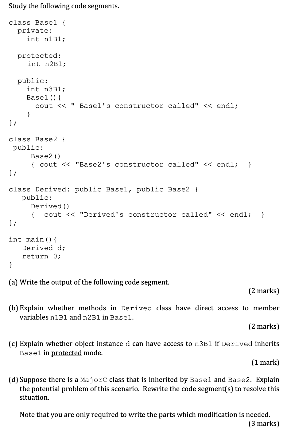 Solved Study the following code segments. class Basel { | Chegg.com