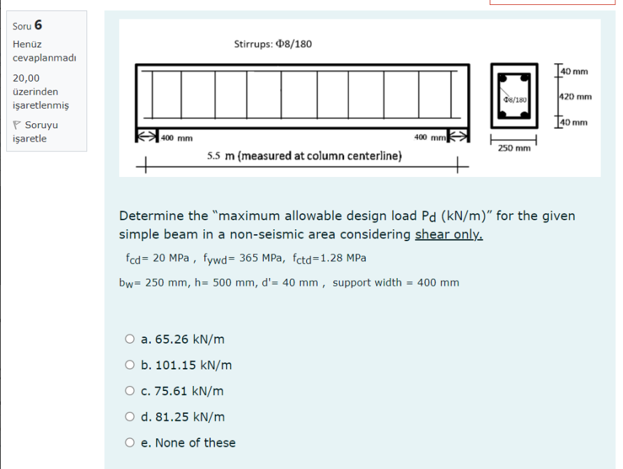 Solved Determine the "maximum allowable design load Pd(kN/m) | Chegg.com