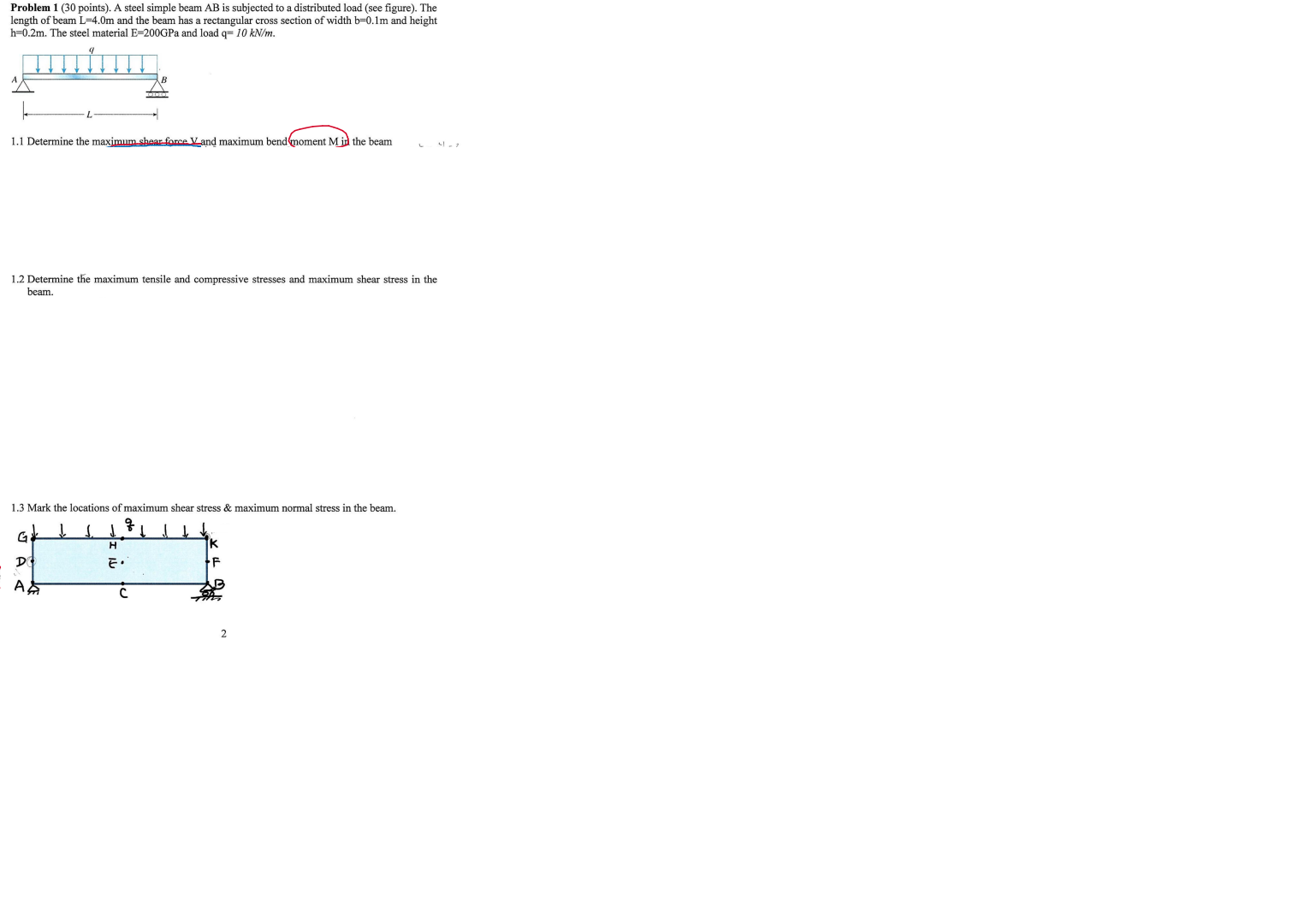Solved Problem 1 ( 30 ﻿points). ﻿A steel simple beam AB ﻿is | Chegg.com