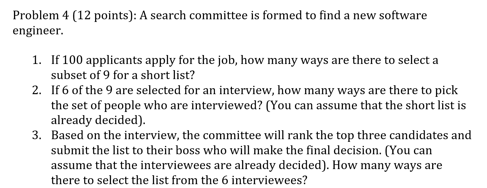 Solved Problem 4 (12 ﻿points): A search committee is formed | Chegg.com