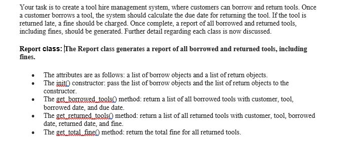 Solved Your task is to create a tool hire management system, | Chegg.com