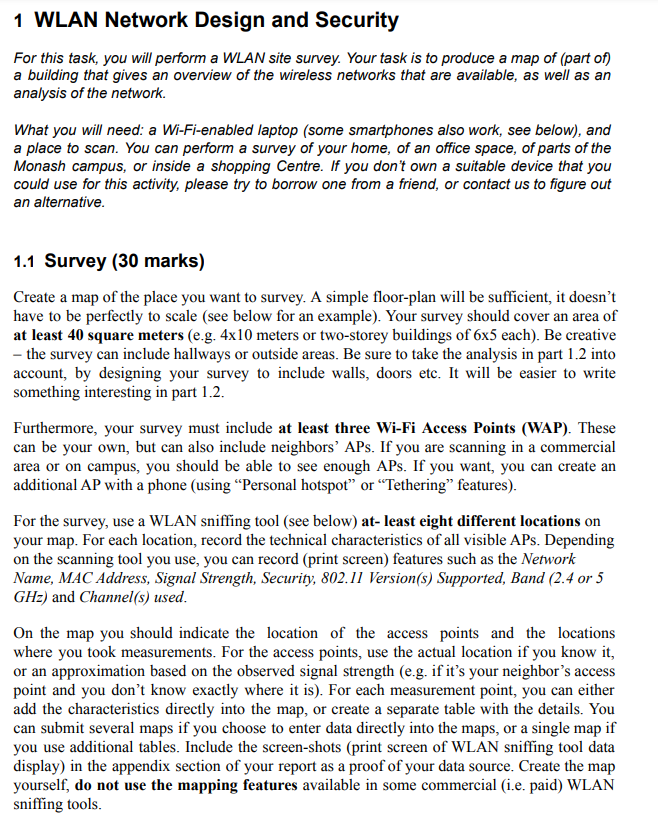 Solved 1 WLAN Network Design and Security For this task, you | Chegg.com
