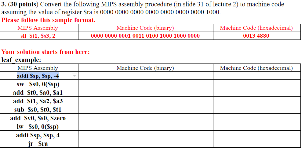 Solved 3. (30 points) Convert the following MIPS assembly | Chegg.com