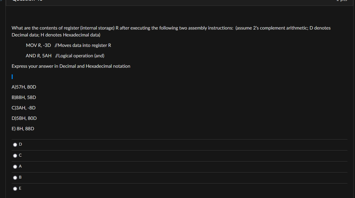 Solved What are the contents of register (internal storage) | Chegg.com