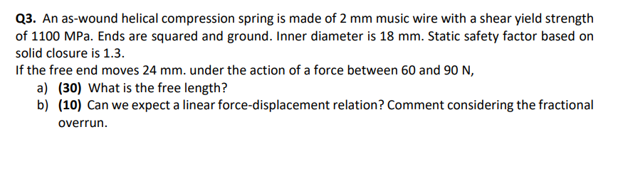 Solved Q3. An as-wound helical compression spring is made of | Chegg.com