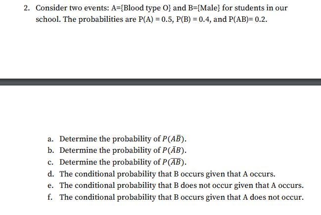 Solved Consider two events: A={Blood type O} ﻿and B={Male} | Chegg.com