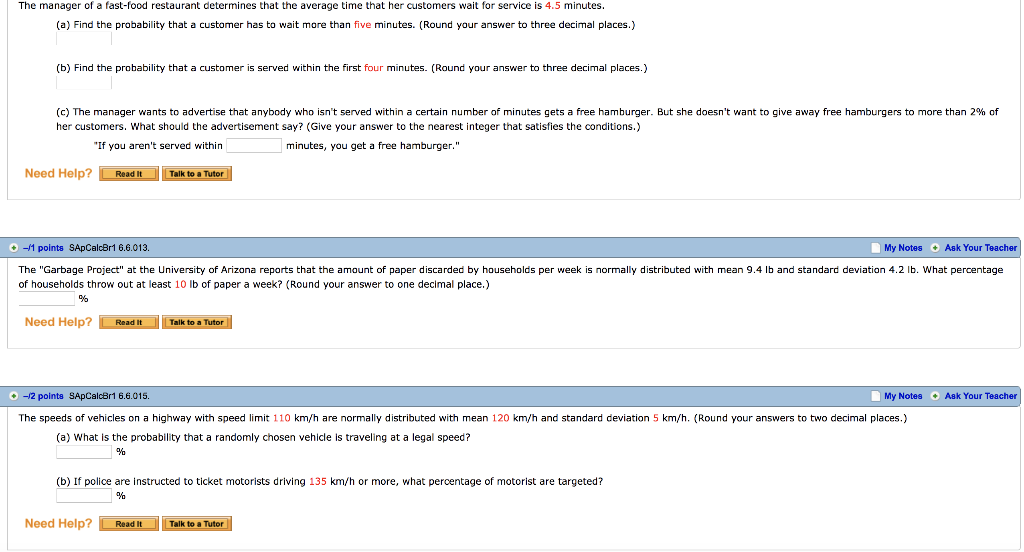 Solved The manager of a fast-food restaurant determines that | Chegg.com