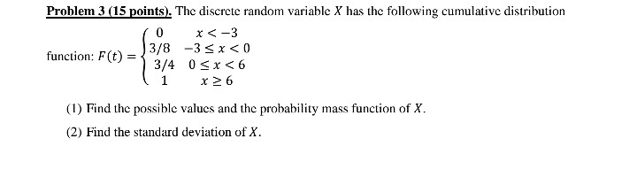 Solved Problem 3 (15 points). The discrctc random variable X | Chegg.com