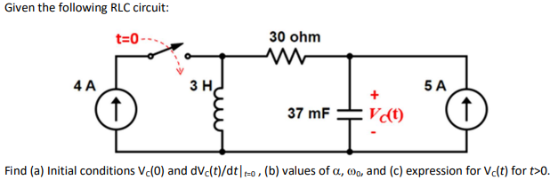 Solved Given the following RLC circuit: | Chegg.com