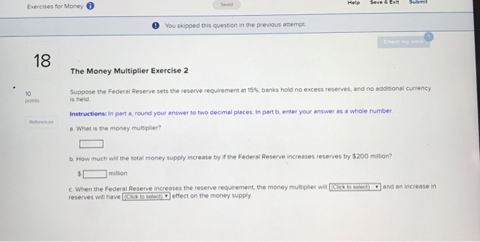 Solved Help Save &Exit Submit Exercises for Money You | Chegg.com