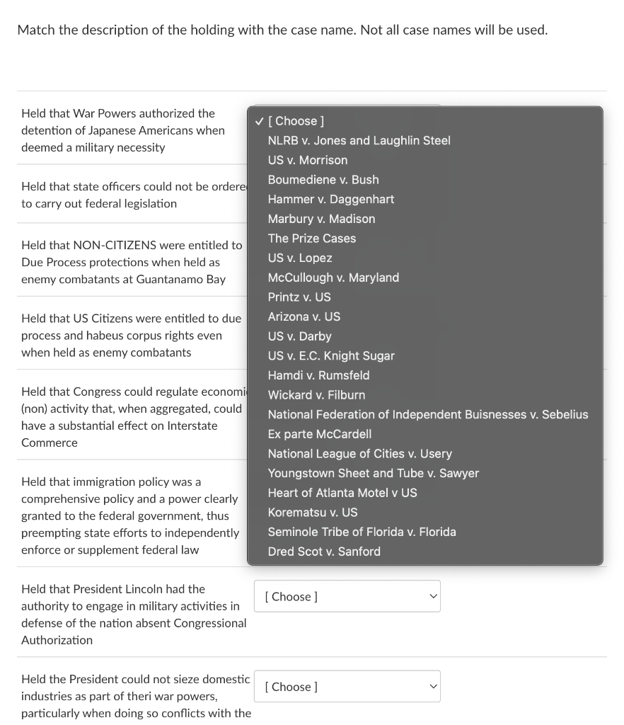 Match the description of the holding with the case | Chegg.com