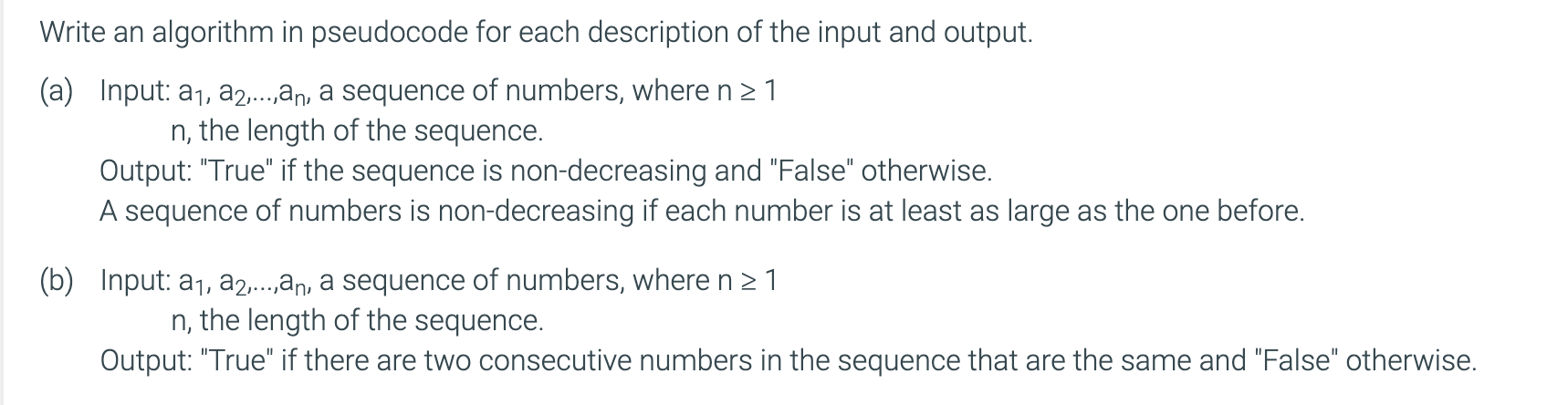 Solved Write an algorithm in pseudocode for each description | Chegg.com