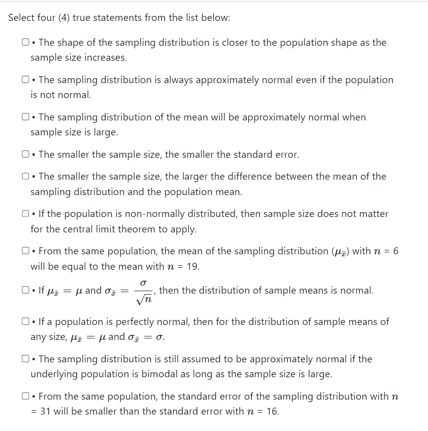 Solved Select four (4) ﻿true statements from the list | Chegg.com