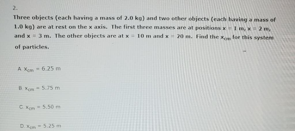 Solved Three objects (each having a mass of 2.0 kg ) and two | Chegg.com