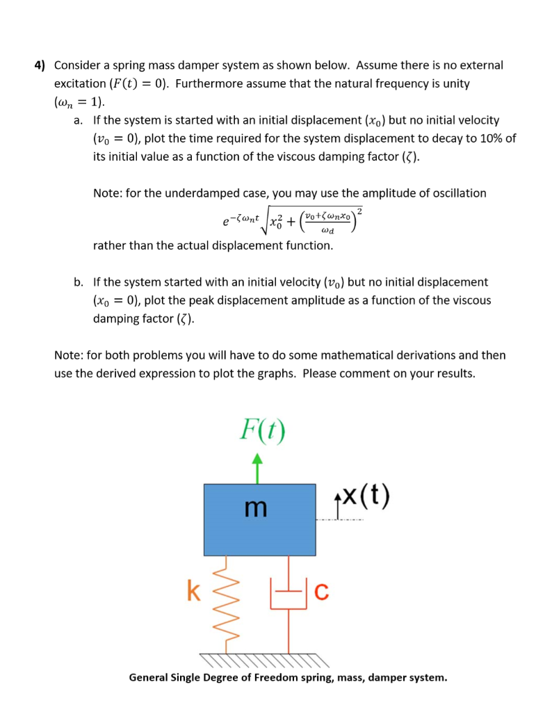Solved 4) Consider a spring mass damper system as shown | Chegg.com