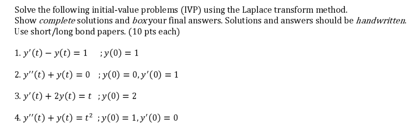 Solved Solve the following initial-value problems (IVP) | Chegg.com