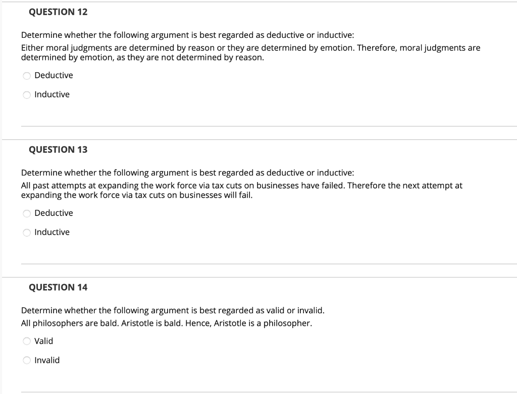 Solved QUESTION 12 Determine whether the following argument | Chegg.com
