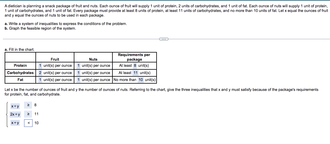 Solved A dietician is planning a snack package of fruit and | Chegg.com