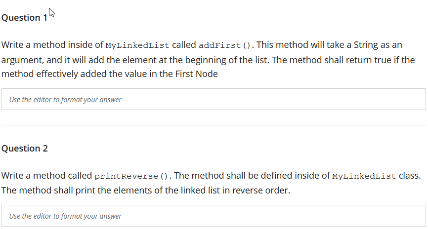 Solved Question Th Write A Method Inside Of Mylinkedlist 