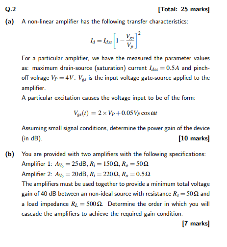 Solved Q.2 [Total: 25 marks] (a) A non-linear amplifier has | Chegg.com