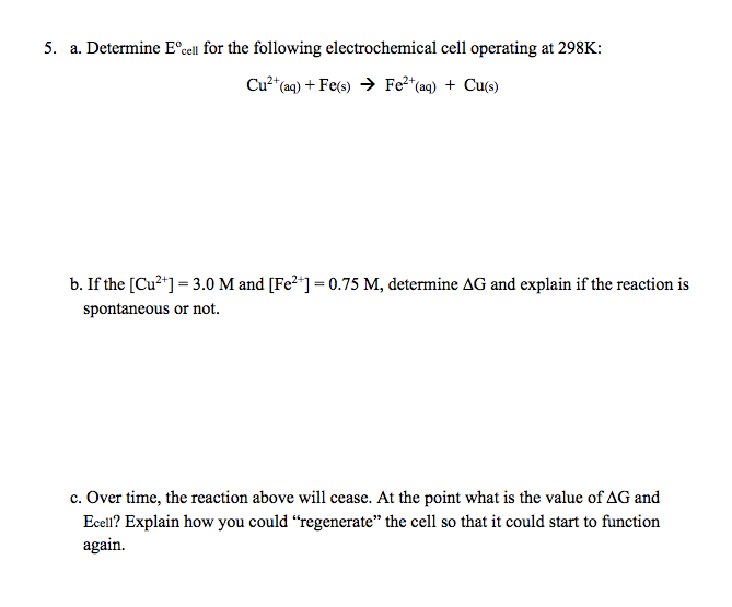 Solved 5. a. Determine Eºcell for the following | Chegg.com