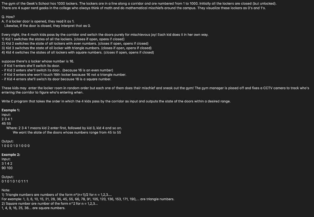 Solved The gym of the Geek's School has 1000 lockers. The | Chegg.com