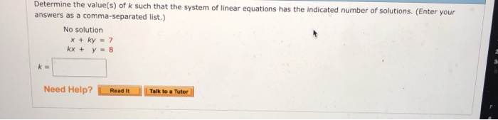 Solved Determine The Value S Of K Such That The System Of