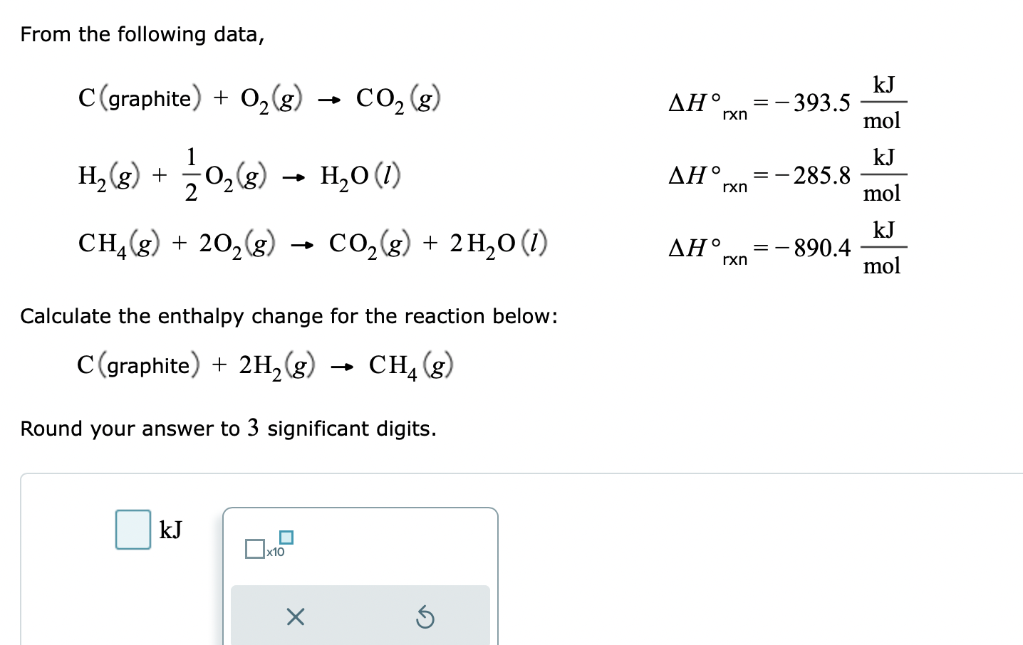 Solved From the following data, C(graphite) + O2(g) + CO2(g) | Chegg.com