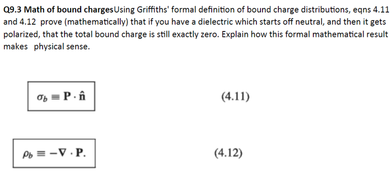 Solved Q9.3 Math of bound charges Using Griffiths' formal | Chegg.com