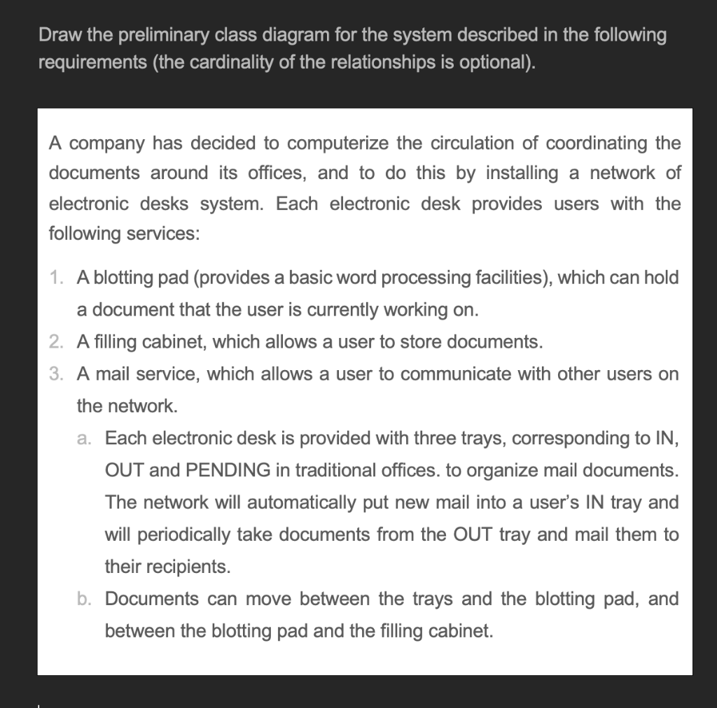 Solved Draw the preliminary class diagram for the system | Chegg.com
