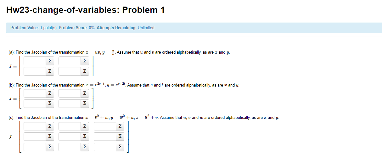 Solved Hw23-change-of-variables: Problem 1 Problem Value: 1 | Chegg.com