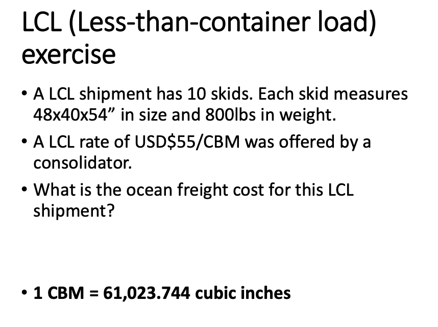 Solved LCL (Less-than-container load) exercise • A LCL | Chegg.com