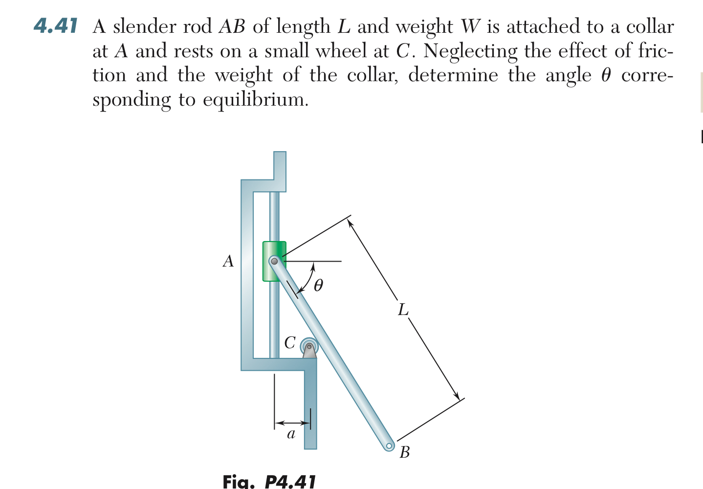 Solved 4.41 ﻿A slender rod AB ﻿of length L ﻿and weight W ﻿is | Chegg.com