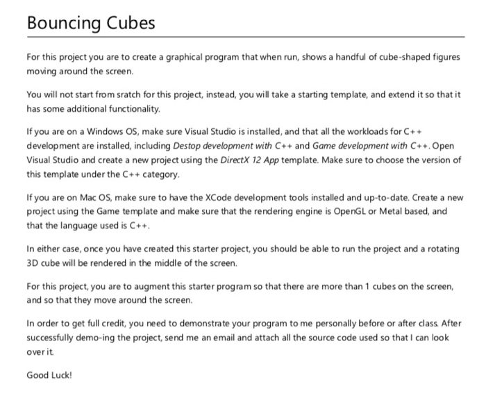 Bouncing Cubes For this project you are to create a | Chegg.com