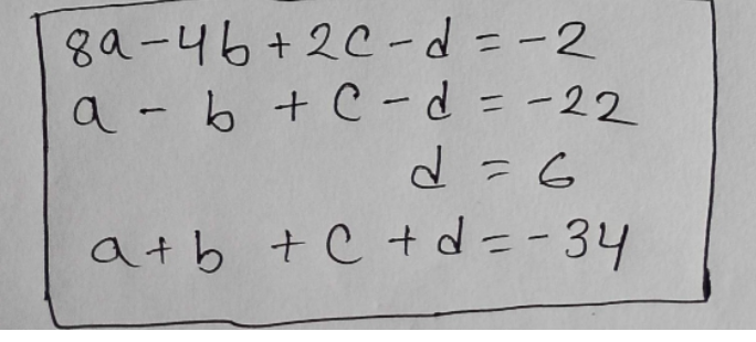 Solved 8a-46+ 20-d=- 2 a - b + c d = – 22 d = 6 atb | Chegg.com