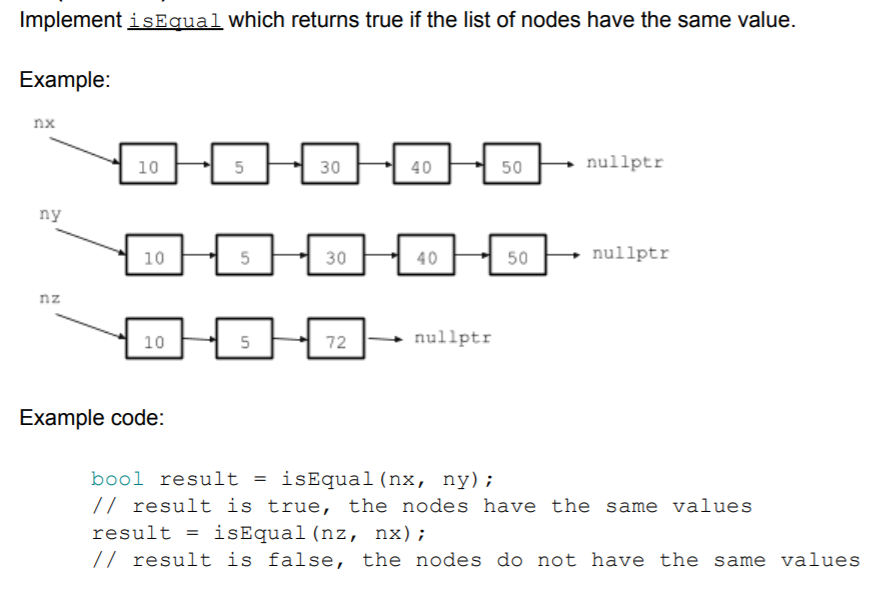 Solved Implement isEqual which returns true if the list of | Chegg.com